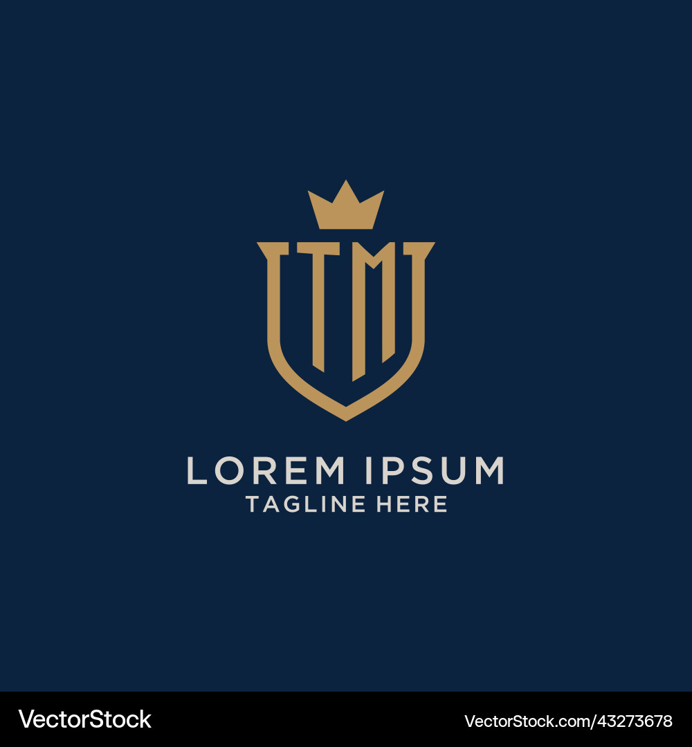 Tm initial shield crown logo Royalty Free Vector Image