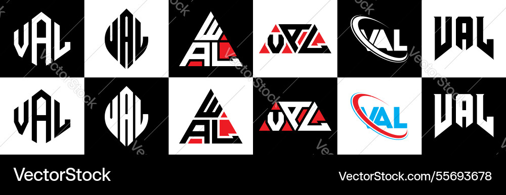 Val letter logo design in six style polygon Vector Image