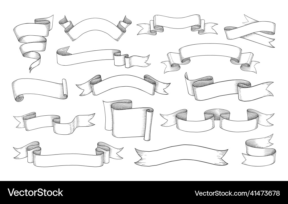 Vintage ribbon hand drawn retro scroll flag Vector Image