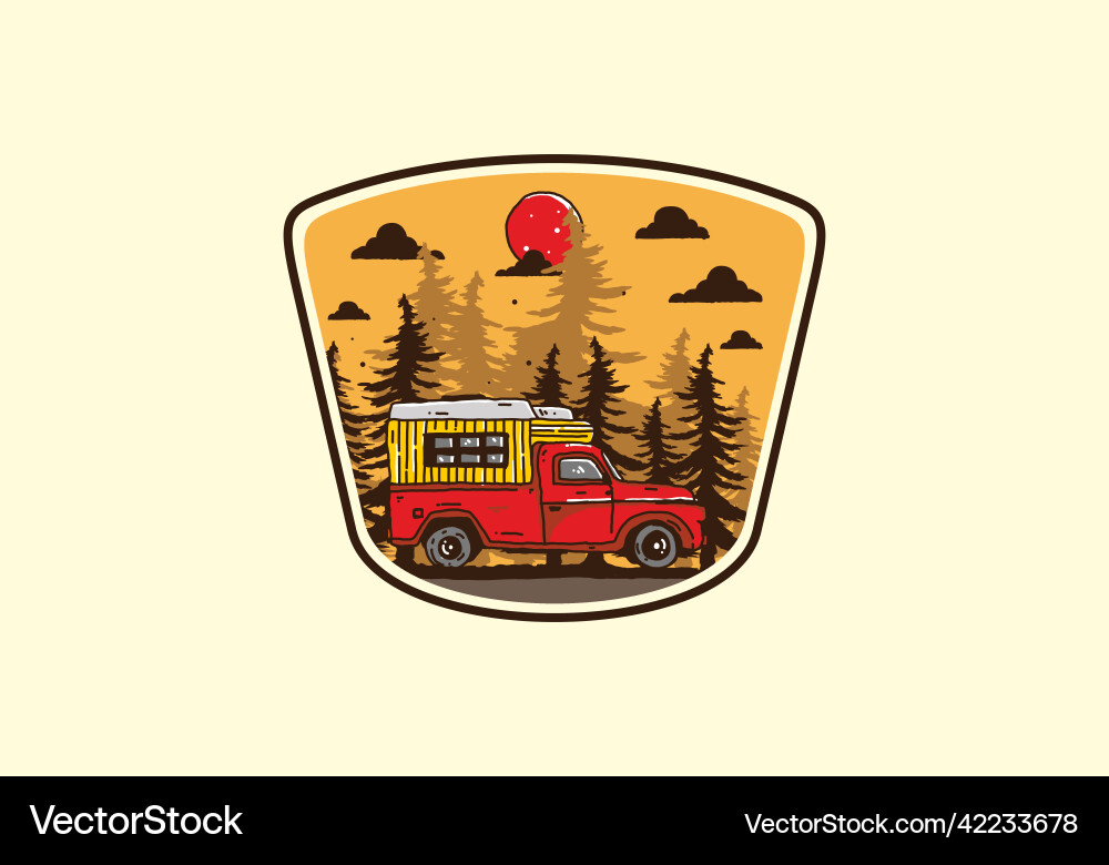 Wood campervan in the forest Royalty Free Vector Image