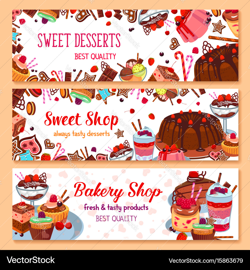 Bakery banners for sweet dessert shop Royalty Free Vector