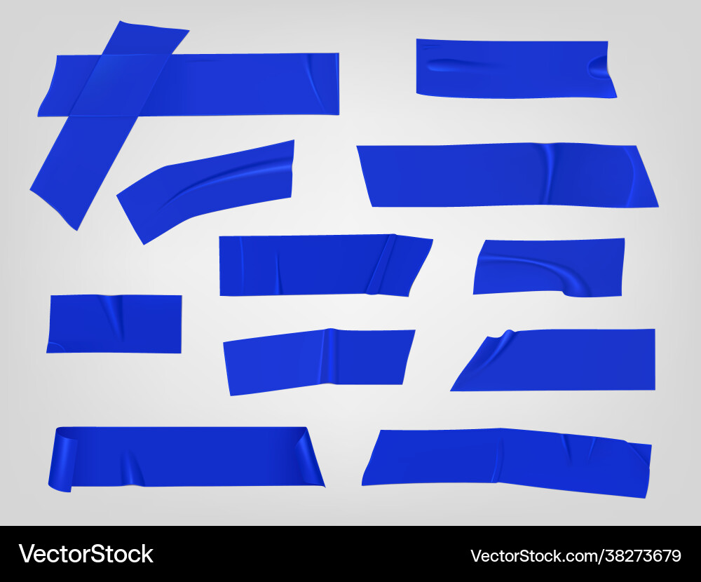 Blue Duct Tape Strips - Wrinkled & Torn Vector Image