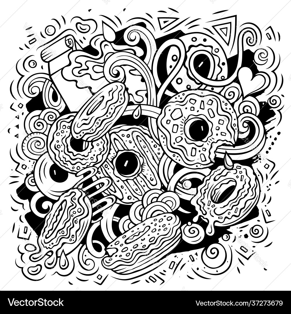 Donuts hand drawn doodles Royalty Free Vector Image