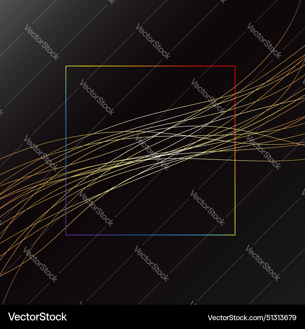 Golden threads waves and colored square on black Vector Image