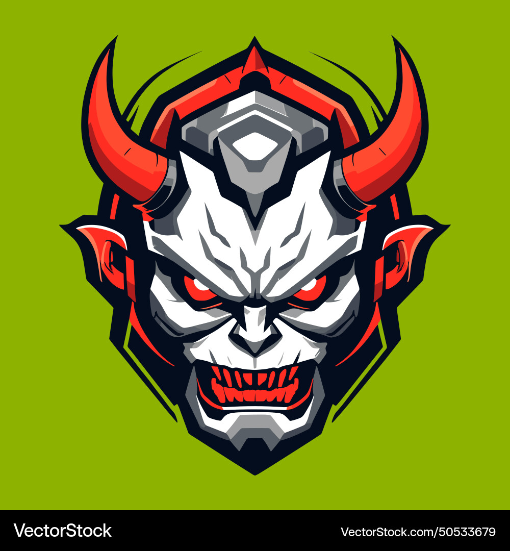 Red eyes devil oni mask head art Royalty Free Vector Image
