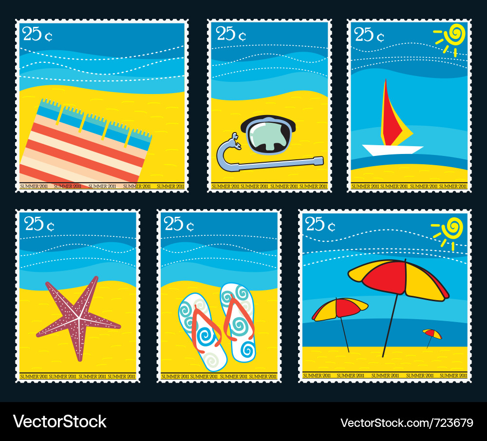 Summer postage stamps Royalty Free Vector Image