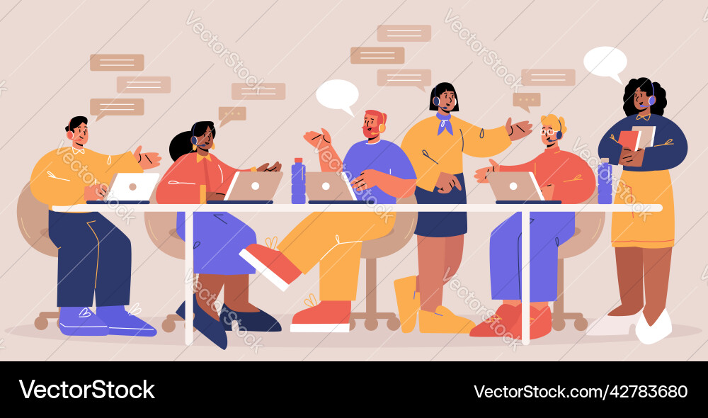 Call Center Team Collaboration Royalty Free Vector Image