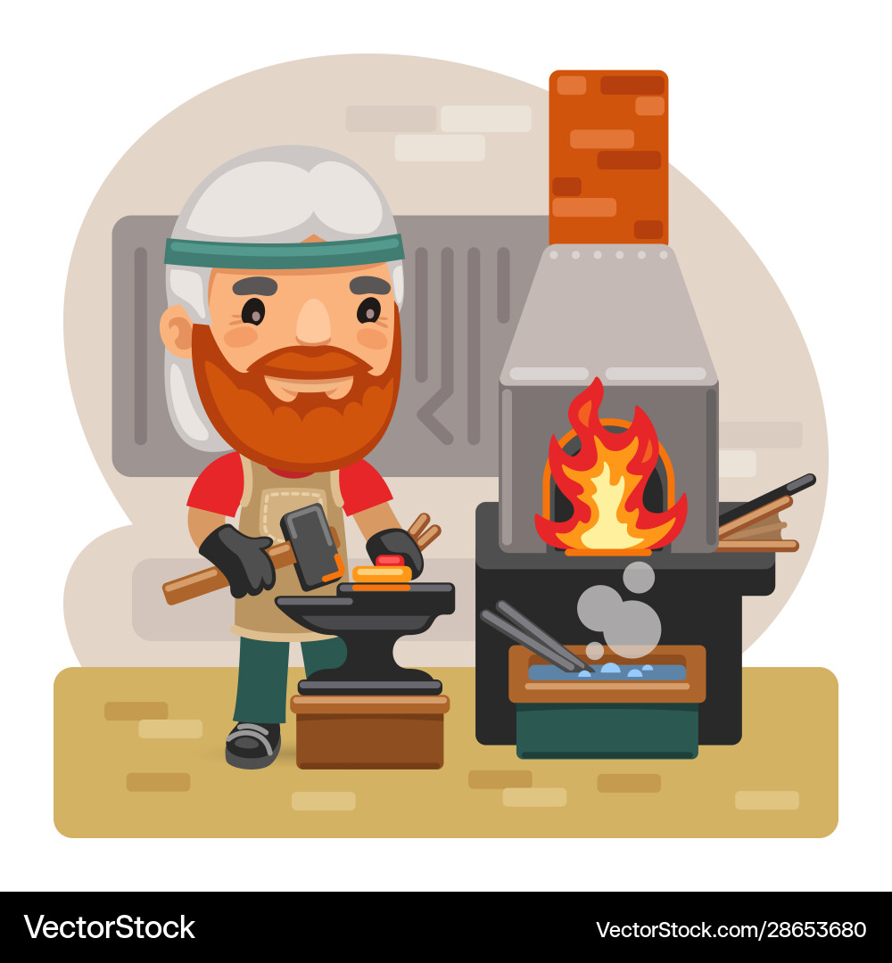 Cartoon Blacksmith at Anvil Royalty Free Vector Image