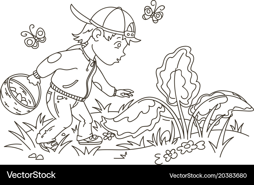 Easter egg hunter boy Royalty Free Vector Image