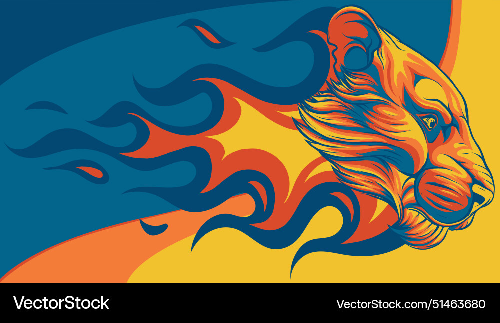 Flaming fire lion head Royalty Free Vector Image