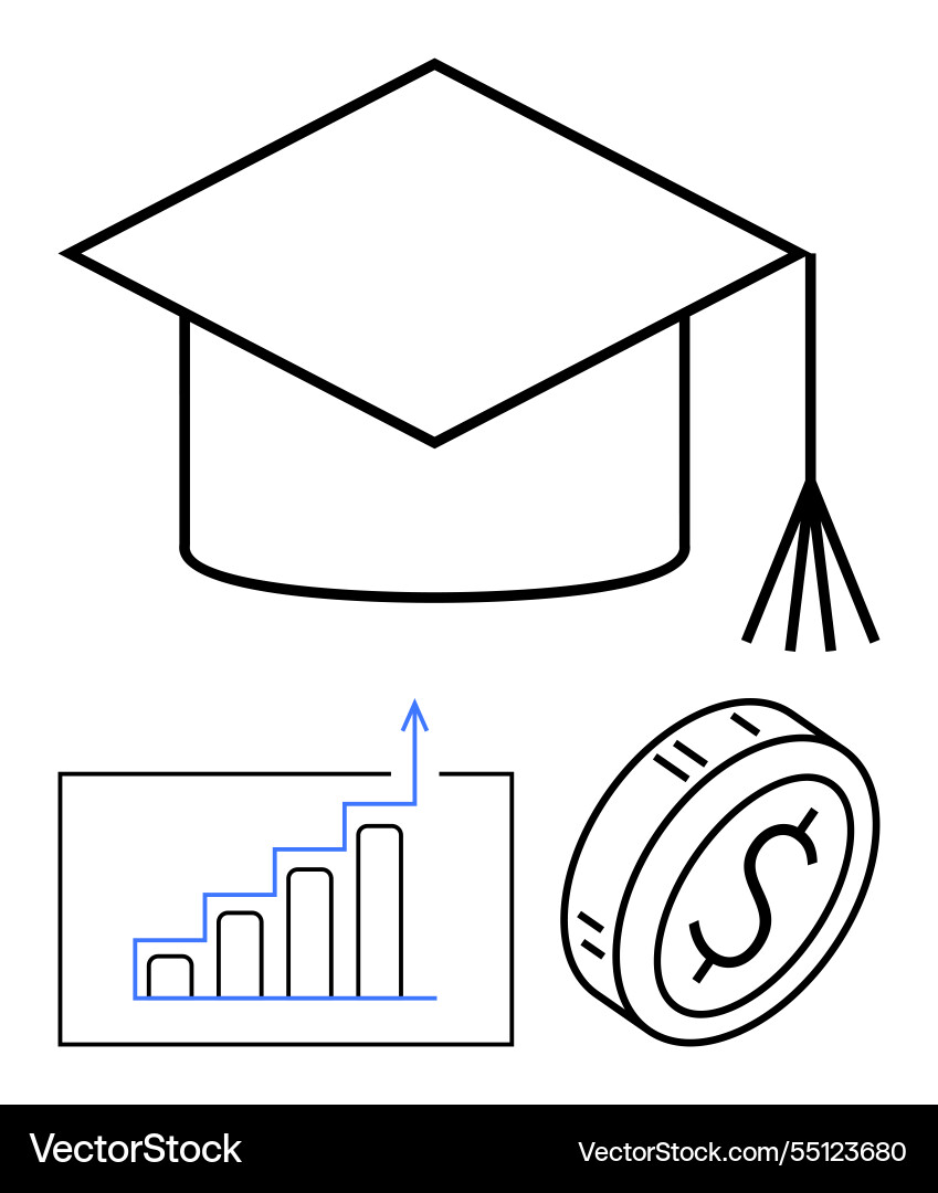 Graduierungskappe mit Münze und Fortschrittsdiagramm nach oben