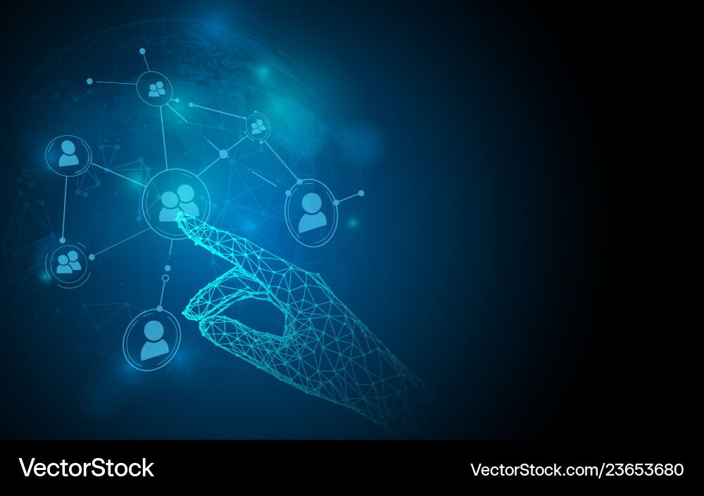Hand touching social network icons Royalty Free Vector Image