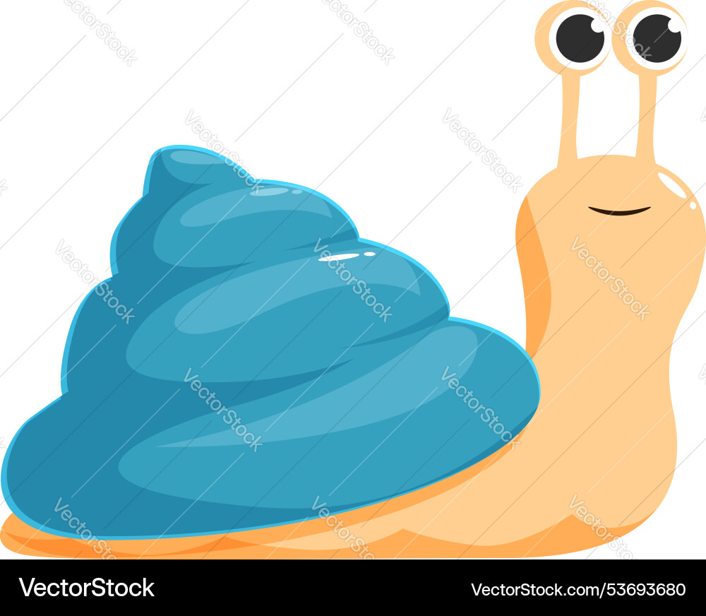Happy snail with blue shell crawling cartoon Vector Image
