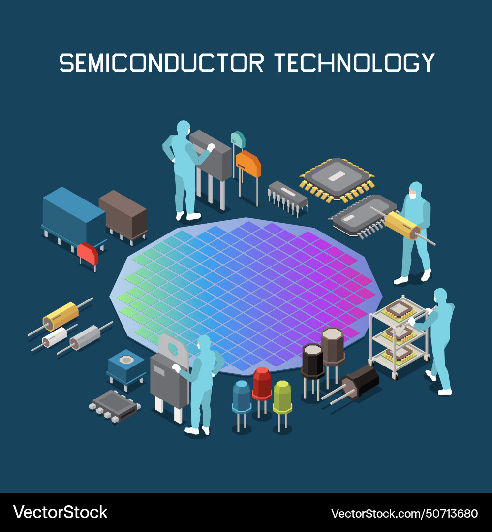 Isometric semiconductor technology composition Vector Image
