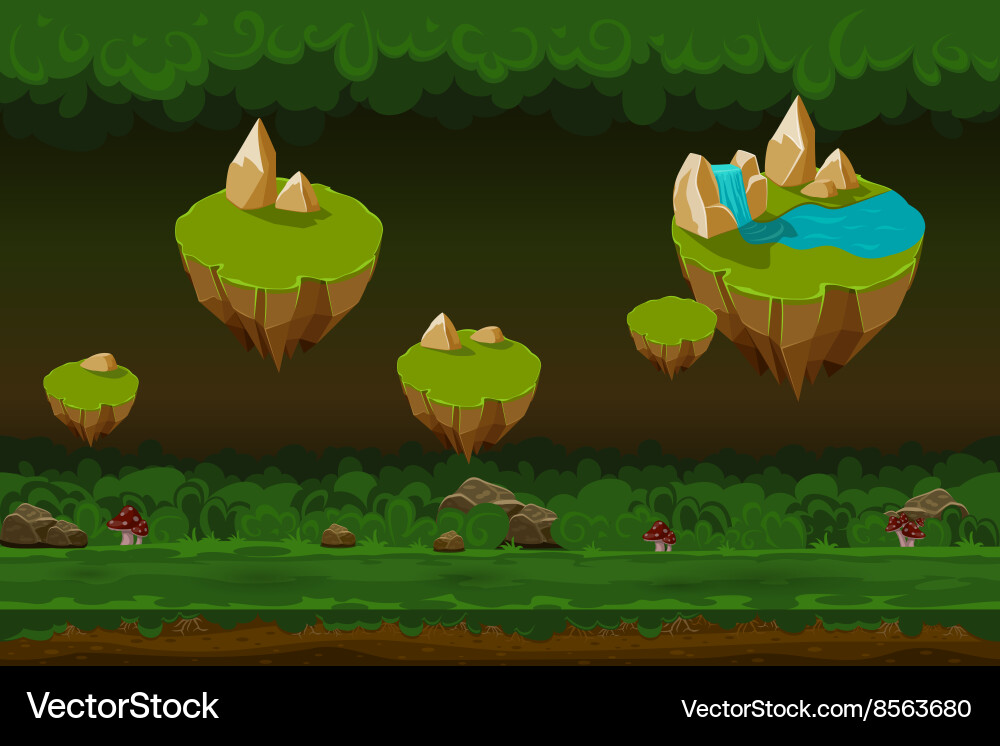 Night forest game background seamless cartoon Vector Image
