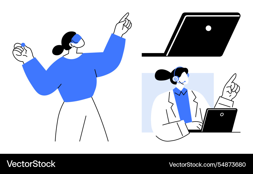 Professionals engaging with technology and devices