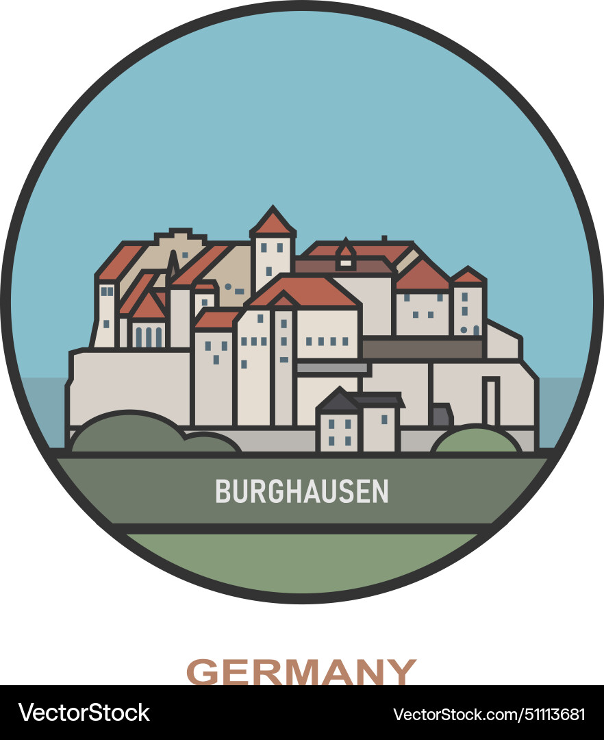Burghausen cities and towns in germany Royalty Free Vector