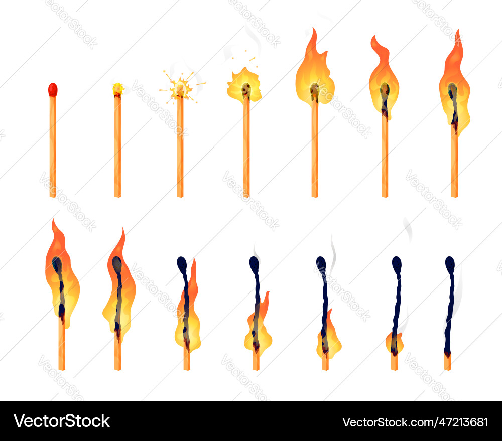 Burning match fire movement animation sequence Vector Image