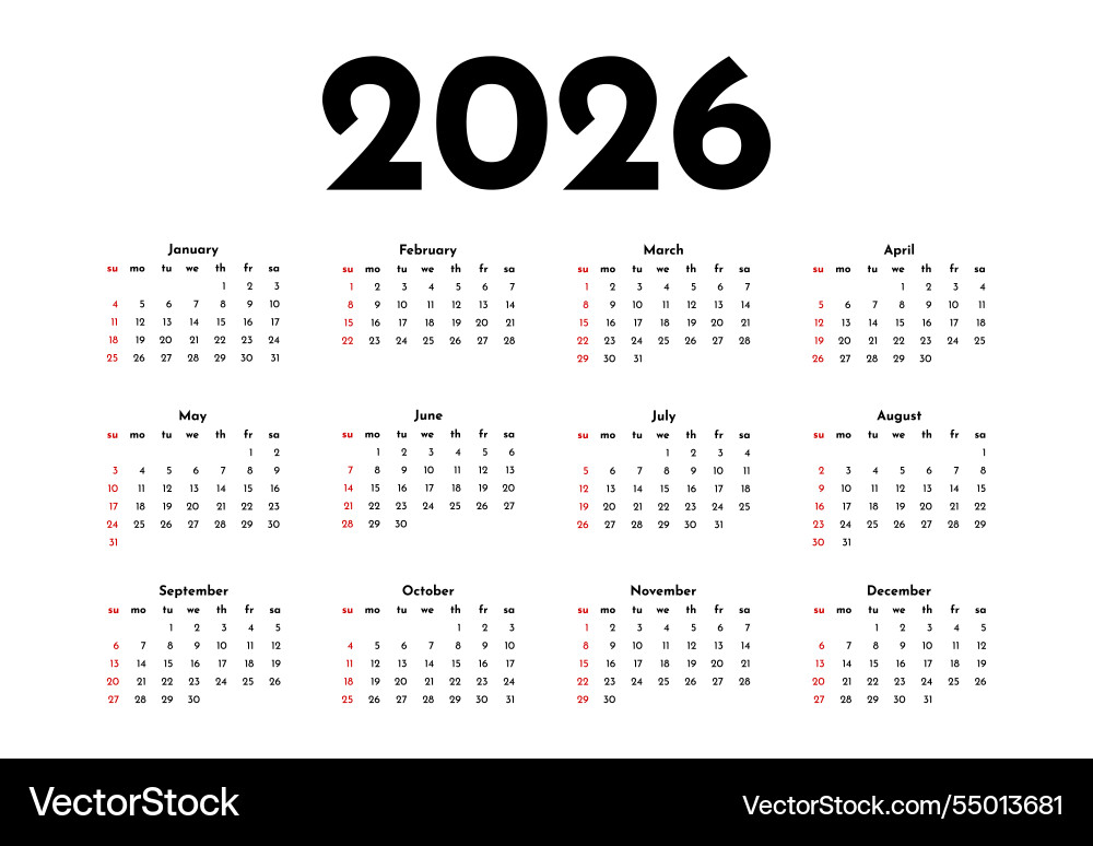 Calendar for 2026 isolated on a white background Vector Image