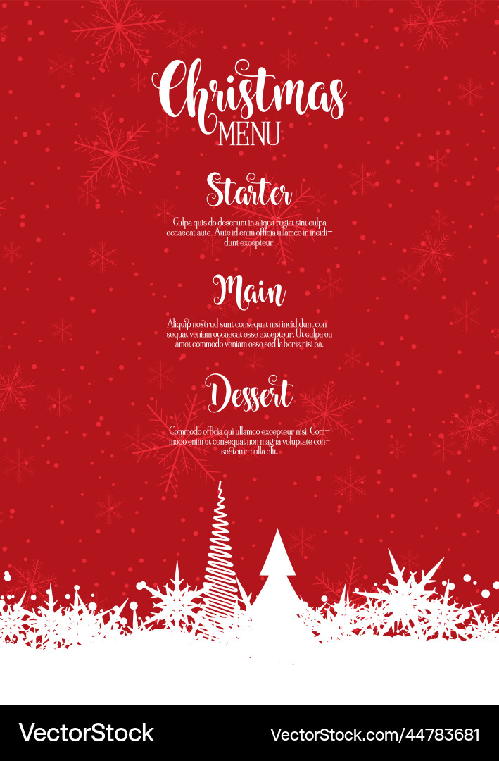 Christmas menu with snowflakes and tree design Vector Image