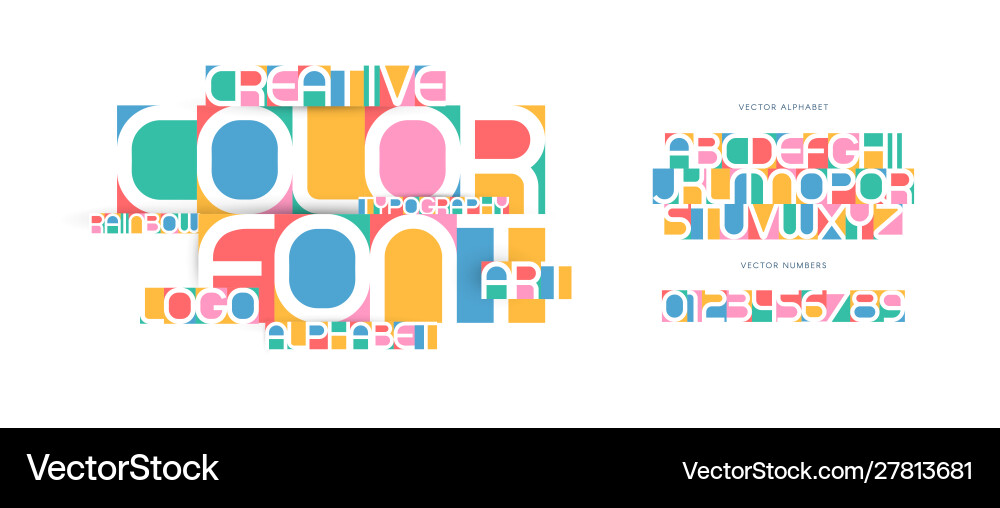 Colorful letters and numbers set colored Vector Image