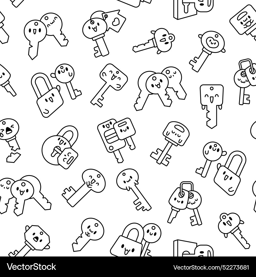 Cute kawaii key seamless pattern coloring page Vector Image