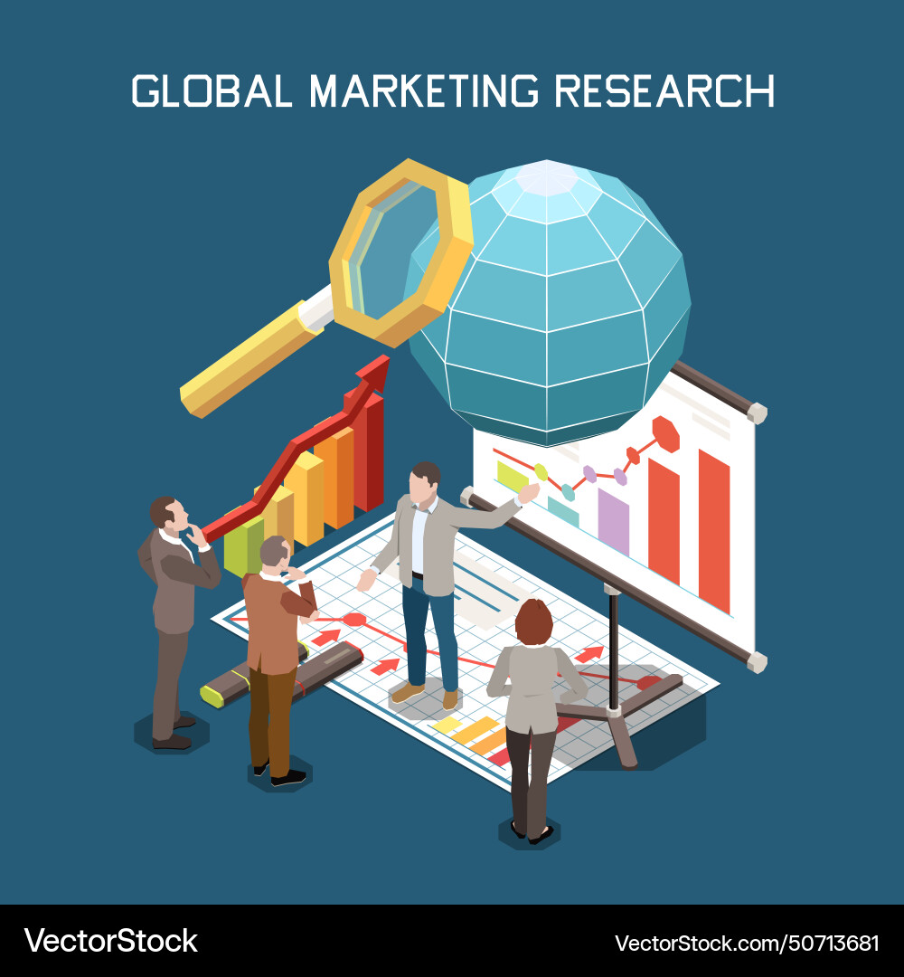Isometric marketing research composition Vector Image