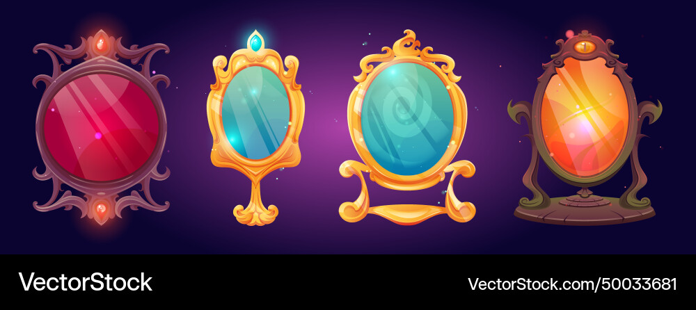 Magic vintage mirror with decorative frame Vector Image