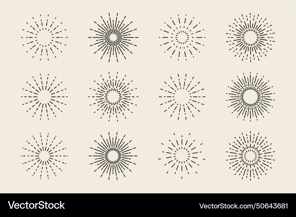 Retro sunburst rays radiant sunset sunrise sun Vector Image