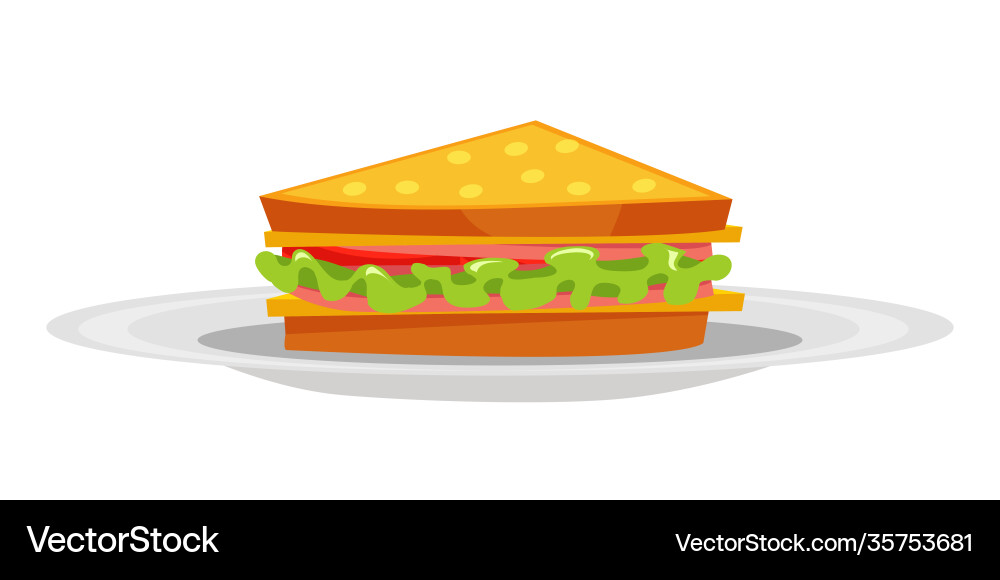 Sandwich on plate isolated white background Vector Image