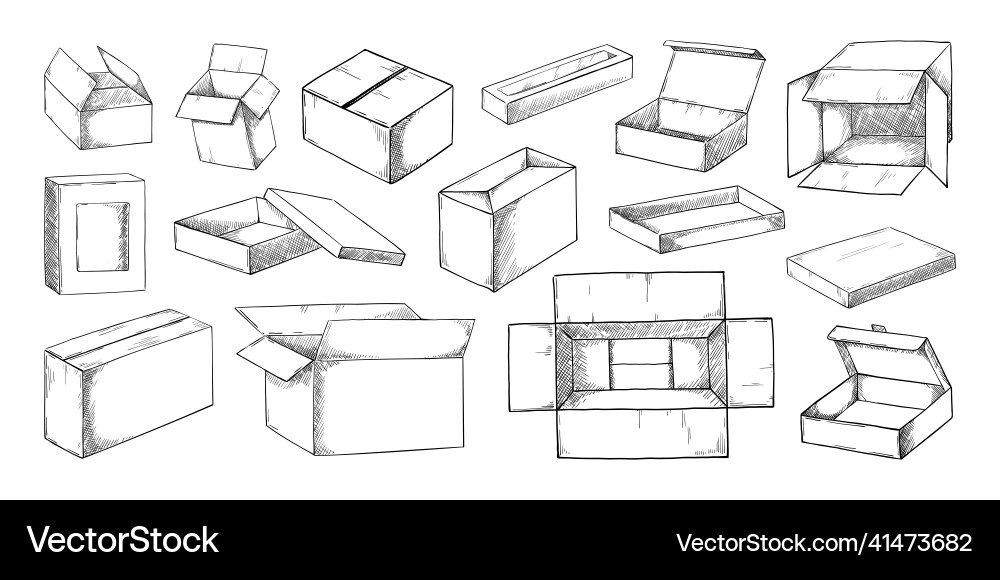 Cardboard Box Sketch - Packaging Royalty Free Vector Image