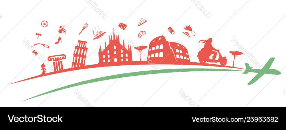 Italian flag symbol element with aeroplane Vector Image