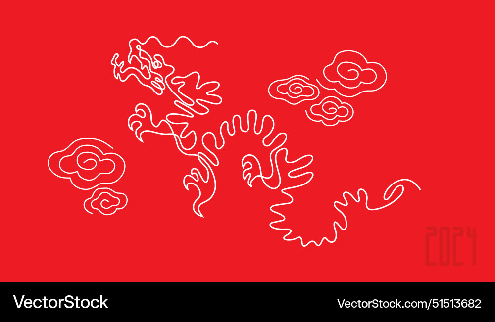 One line chinese dragon design silhouette Vector Image