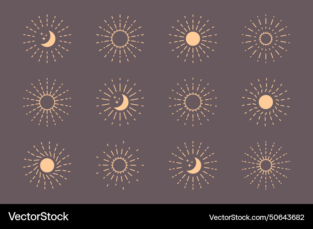 Sun moon rays decorative frames sunburst Vector Image
