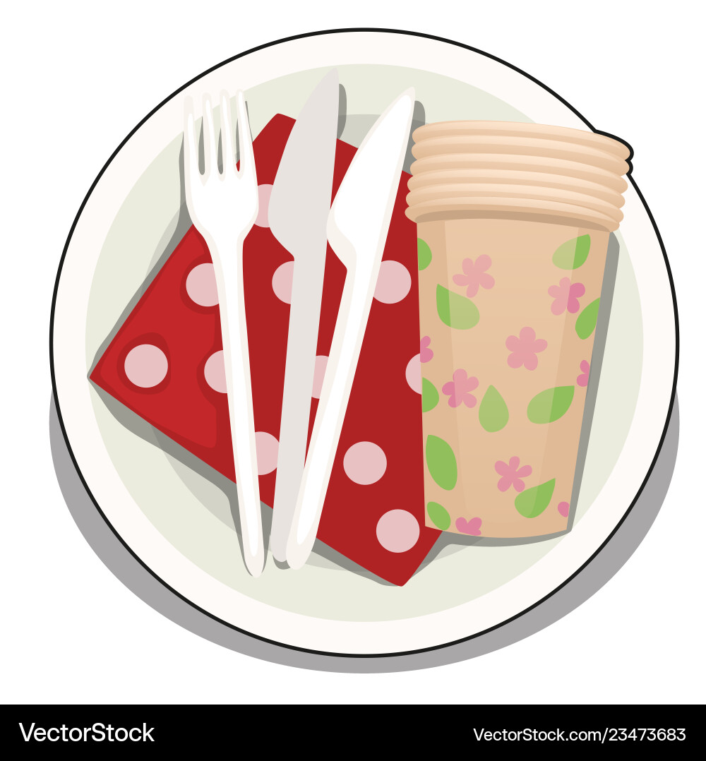 A set of disposable tableware isolated on white Vector Image