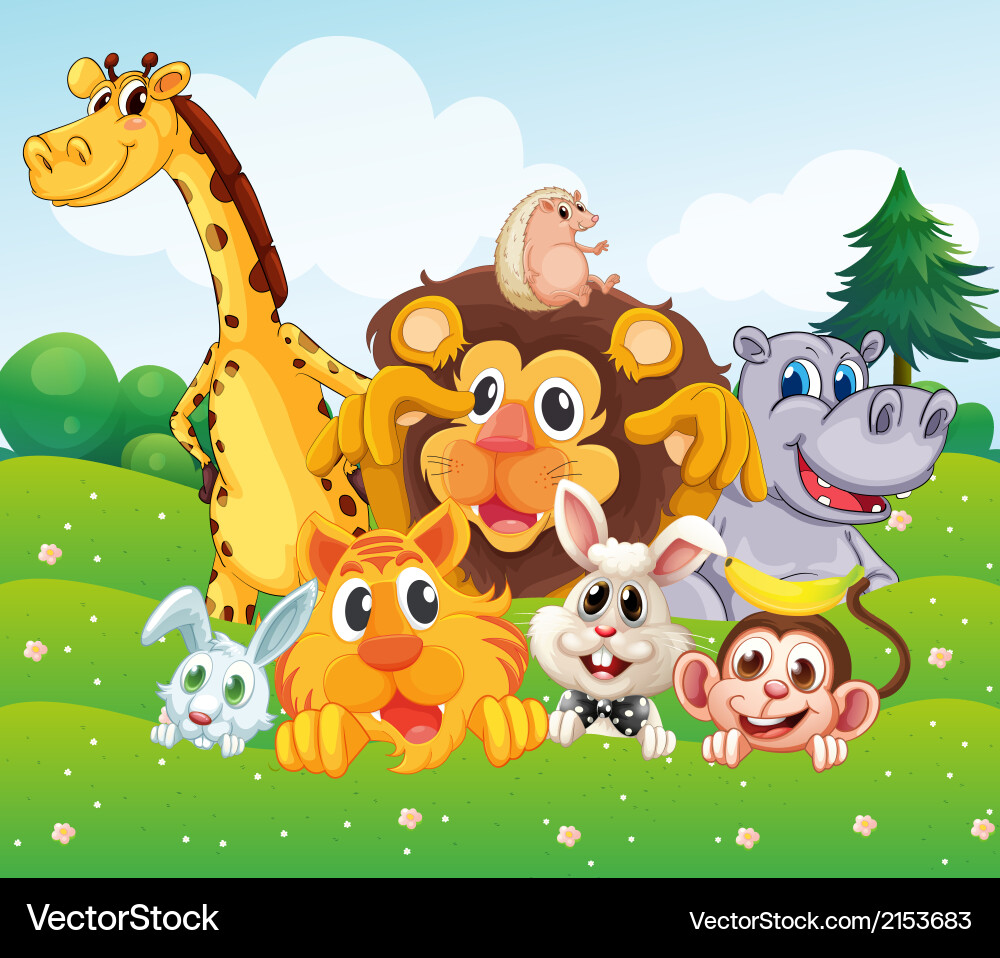 Animals at the hill Royalty Free Vector Image - VectorStock