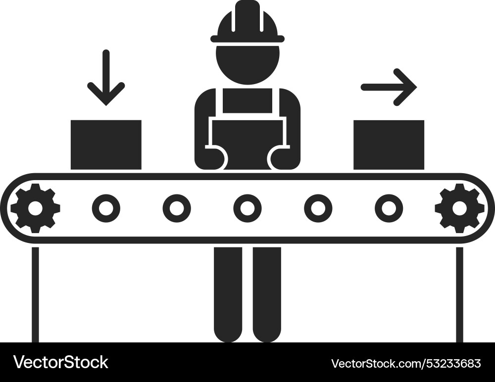 Factory workman on conveyor black icon production Vector Image