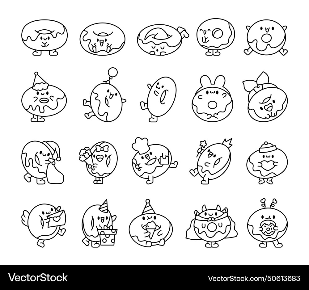 Funny donut cartoon character coloring page Vector Image