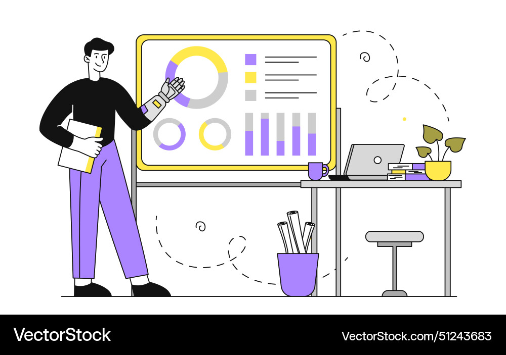 Man with business analysis simple Royalty Free Vector Image