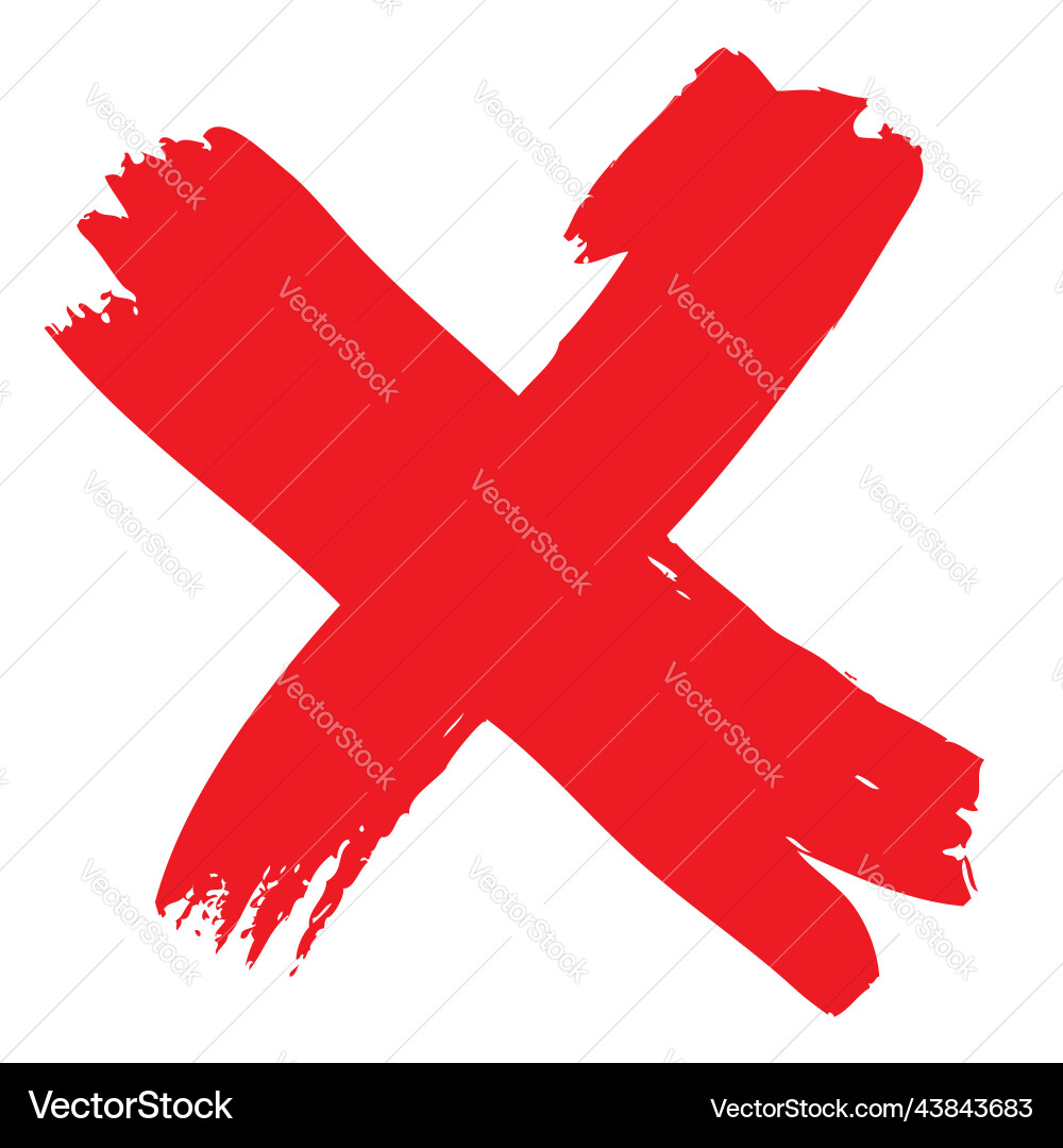 Red painted cross symbol icon on white background Vector Image
