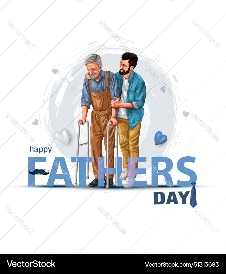 Son on his father helping to walking background Vector Image