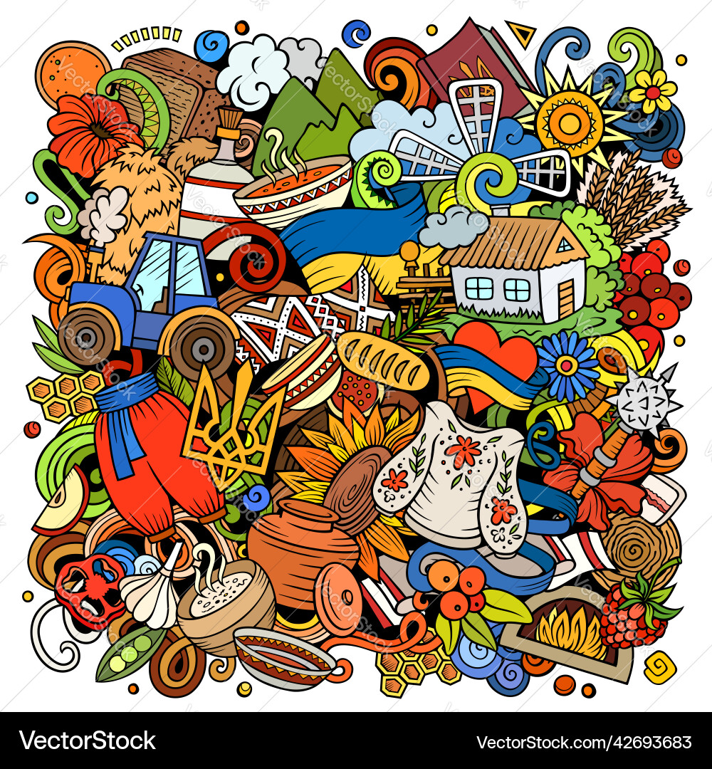 Ukraine cartoon doodles Royalty Free Vector Image