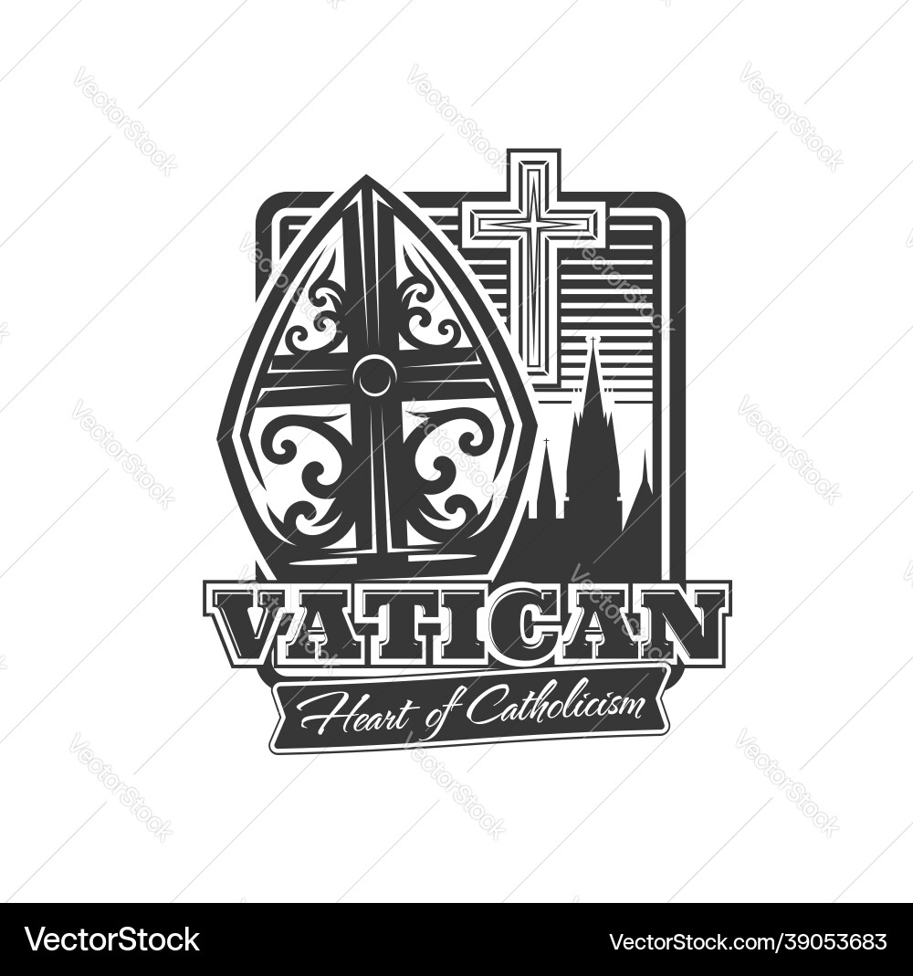 Vatican icon pope tiara catholic crucifix symbol Vector Image