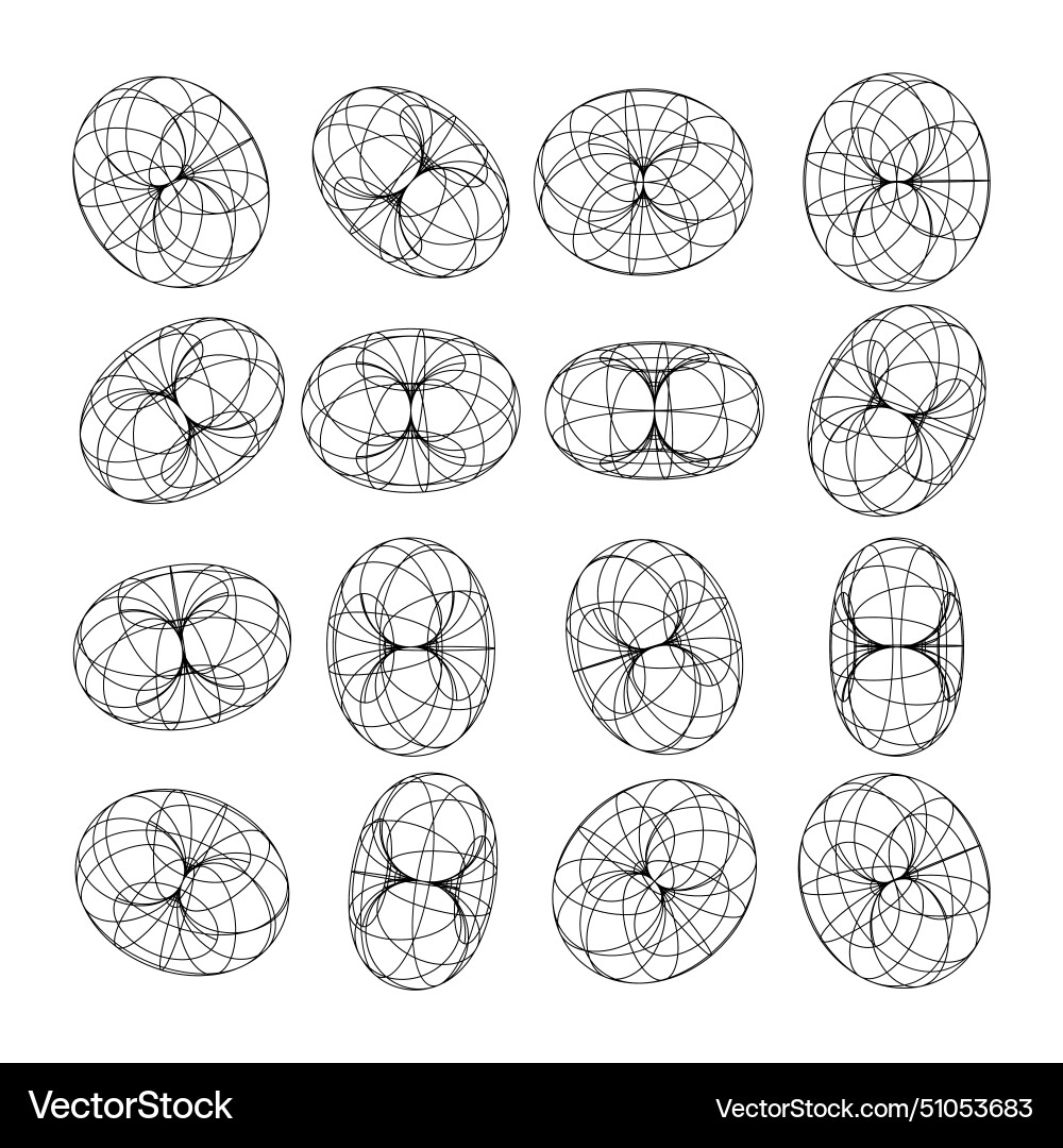 Wireframe shapes lined torus perspective mesh Vector Image