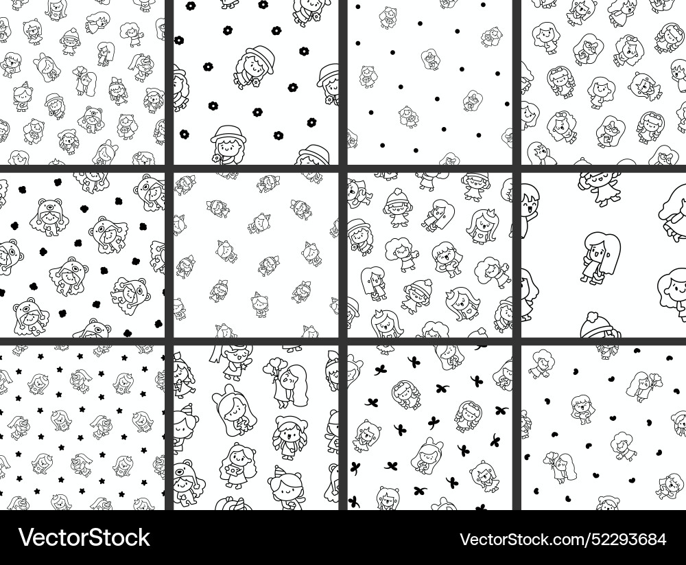 Cute kawaii little girl seamless pattern Vector Image