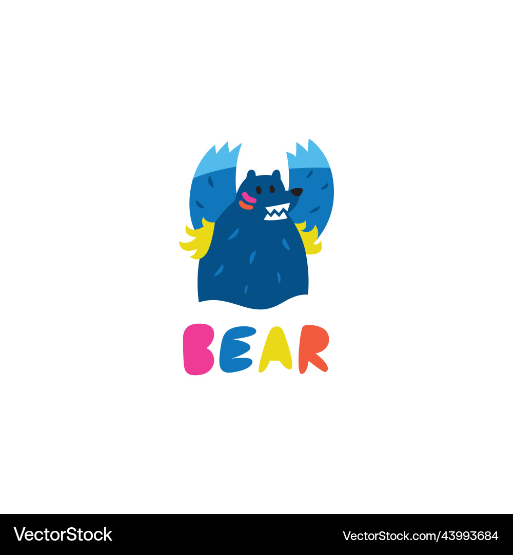 Funny blue bear character roaring logo Royalty Free Vector