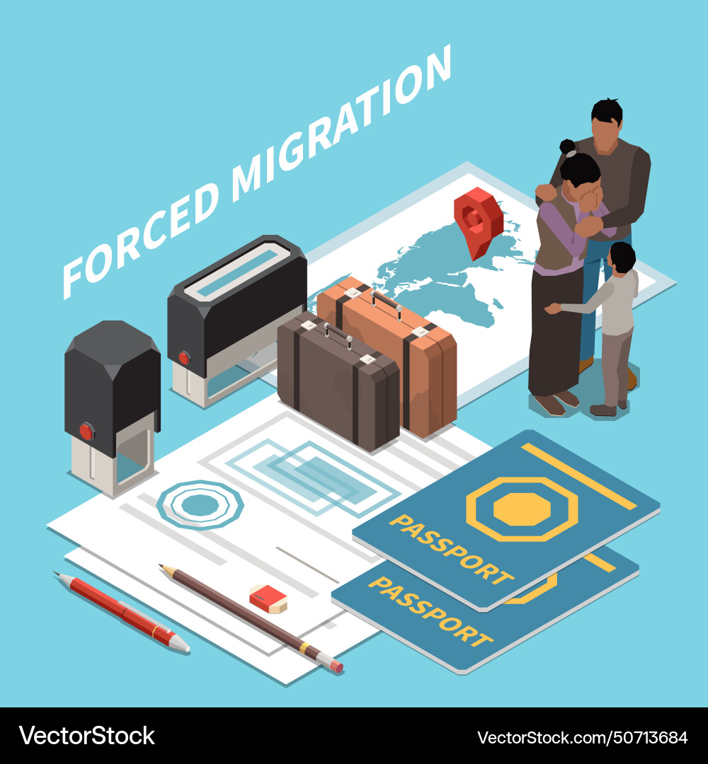 Isometric forced migration composition Royalty Free Vector