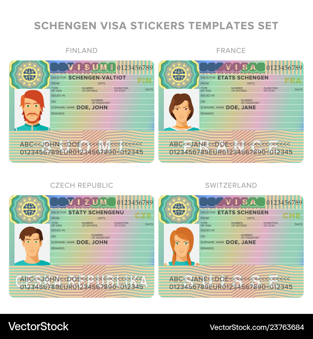 Schengen visa passport sticker templates Vector Image