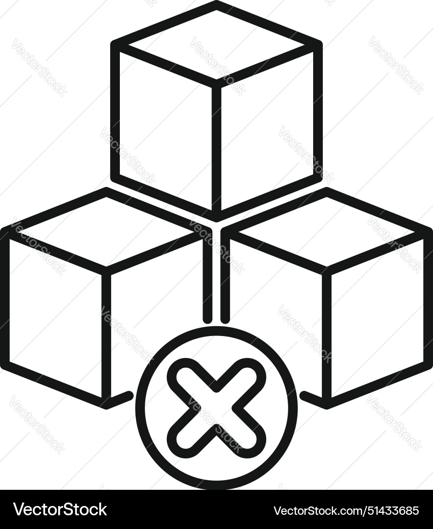 3d cubes with a cancel sign line art Royalty Free Vector