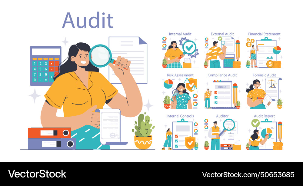 Audit set professionals evaluating financial Vector Image